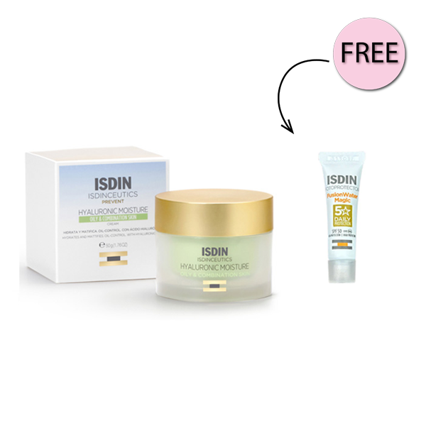 Isdin Hyaluronic Moisture Oily & Combination Skin Cream 50g + Free Fus ...